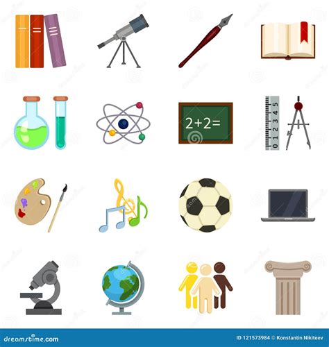 Vector Set Of Color Flat School Subject Icons Stock Vector