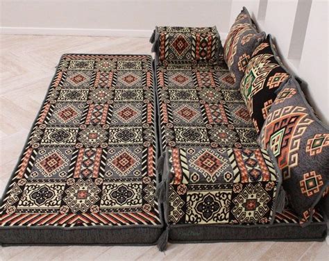 Indian Kanthasofahandmade Patchwork Floor Bohemian 2 Seat Sofa With 2