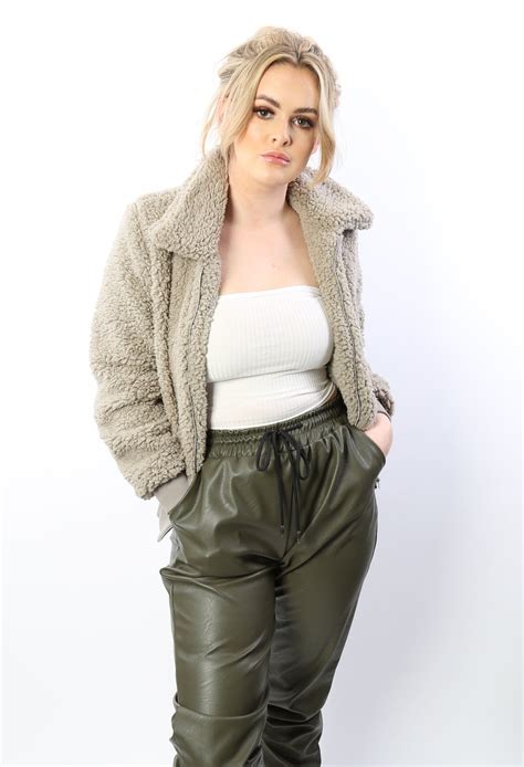 Adele Greybeige Borg Teddy Zip Up Bomber Jacket Coat Littlemadam