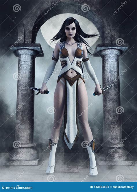 Fantasy Assassin With Knives In A Temple Royalty Free Stock Image