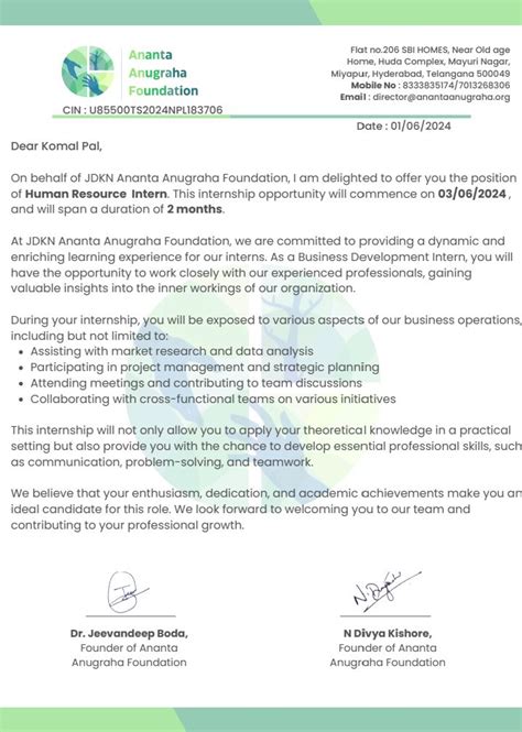 Komal Pal On Linkedin I Am Honoured To Announce My Internship With Jdkn Ananta Anugraha