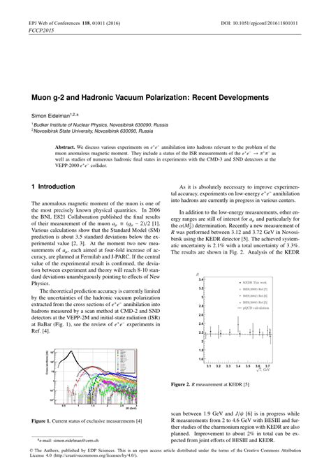 Pdf Muon G 2 And Hadronic Vacuum Polarization Recent Developments