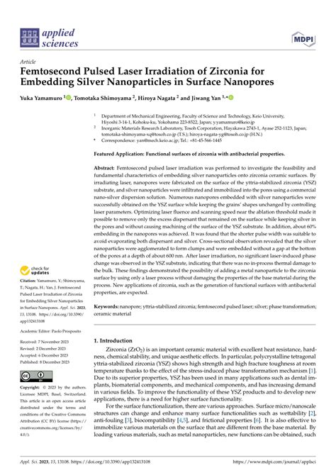 Pdf Femtosecond Pulsed Laser Irradiation Of Zirconia For Embedding Silver Nanoparticles In