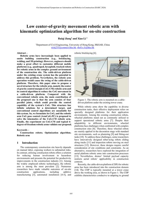 pdf low center of gravity movement robotic arm with kinematic