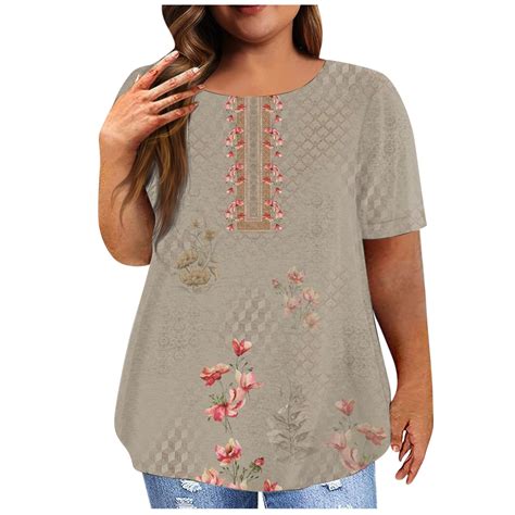 Wangxldd Plus Size Womens Tops Sexy Henley Crew Neck Shirts Ethnic