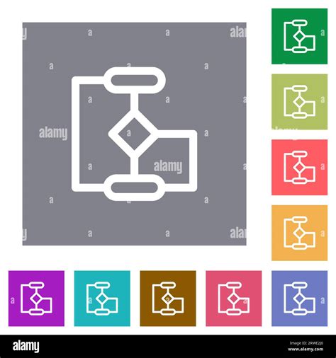 Flow Chart Outline Flat Icons On Simple Color Square Backgrounds Stock Vector Image And Art Alamy