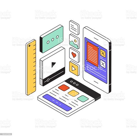 웹 디자인 개념 Isometric 웹 배너 포스터 표지 및 배너를 위한 3차원 디자인 휴대폰 앱에 대한 스톡 벡터 아트 및 기타 이미지 휴대폰 앱 개발 인터넷