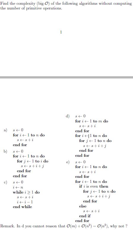 Solved Find The Complexity Big O Of The Following
