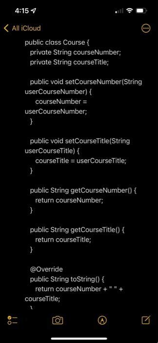 Solved Uestion 2 You Are Given A Java Class Course And Its
