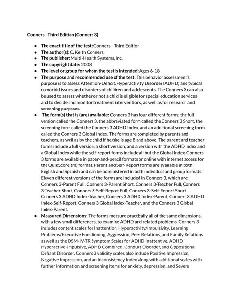Conners Third Edition Conners 3 Notes Conners Third Edition Conners 3 The Exact Title