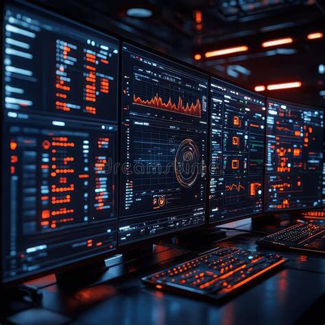 High Tech Control Room With Multiple Screens Displaying Data And