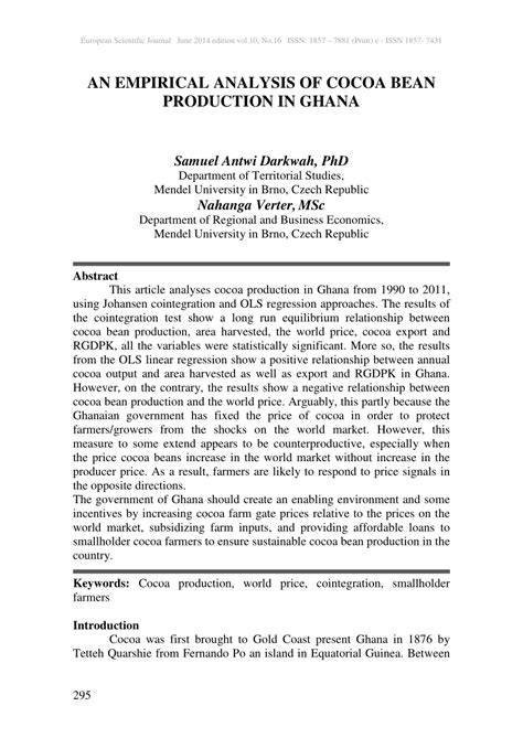 PDF An Empirical Analysis Of Cocoa Bean Production In Ghana