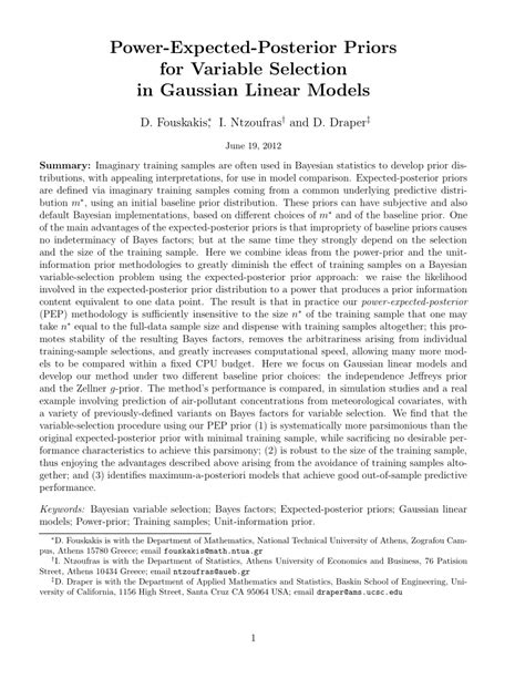 Pdf Power Expected Posterior Priors For Variable Selection In Gaussian Linear Models