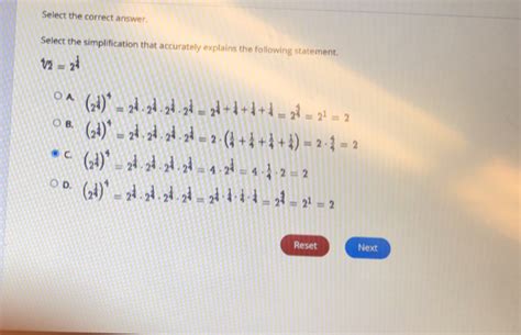solved select the correct answer select the simplification that accurately explains the