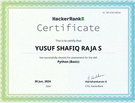 Yusuf Shafiq Rajas On Linkedin Python Hackerrank Certification