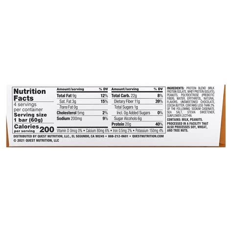 Quest Nutrition Protein Bar Chocolate Peanut Butter 4 Bars 212 Oz