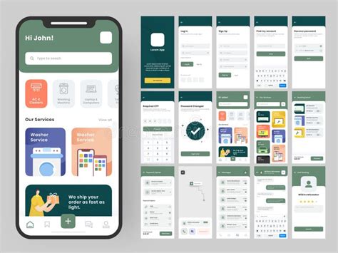 mobile app ui kit with different gui layout including log in sign up
