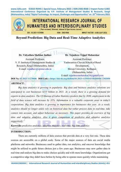 Pdf Beyond Prediction Big Data And Real Time Adaptive Analytics