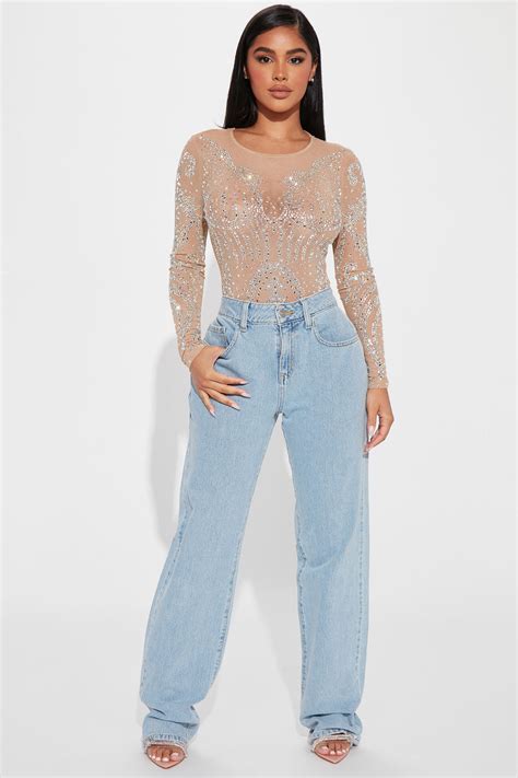 Gwen Rhinestone Bodysuit Nude Fashion Nova