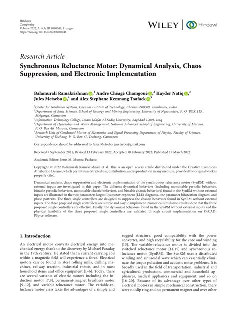 pdf synchronous reluctance motor dynamical analysis chaos