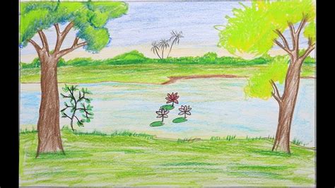 How To Draw A Landscape Step By Step Very Easy Landscape Drawing Landscape Painting Tutorial