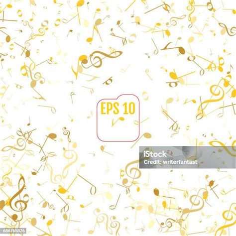 벡터 떨어지는 메모 배경입니다 고음 Clefs의 프레임 베이스 Clefs 및 음표 흰색 바탕에 다른 크기의 골드 뮤지컬 기호 구도에 대한 스톡 벡터 아트 및 기타 이미지