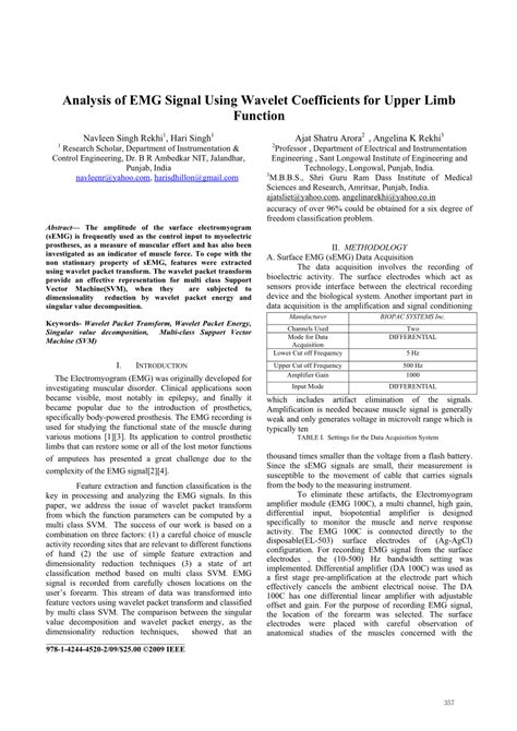 Pdf Analysis Of Emg Signal Using Wavelet Coefficients For Upper Limb