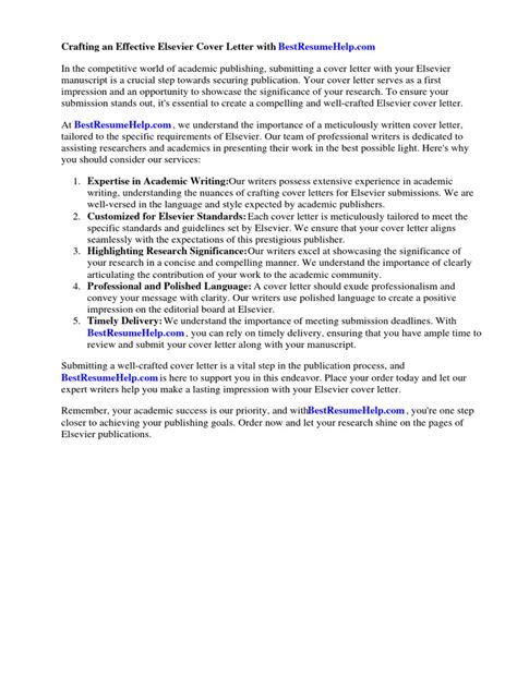 Elsevier Cover Letter Sample Download Free Pdf Academic Journal Editing