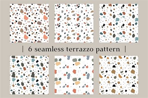 테라조 이음새가 없는 패턴 반복되는 화강암 질감 자연석 소재 모조품 트렌디한 이탈리안 디자인 추상 입자 벽과 바닥 타일 모자이크 콘크리트 화려한 벡터 세트 돌 건축자재에