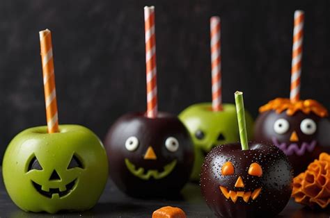 HalloweenThemed Candy Apples Premium AI Generated Image