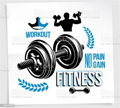 피트니스 아령 스포츠 장비를 들고 운동 스포츠맨의 벡터 일러스트로 만든 무거운 로드 파워 리프팅 챔피언십 광고 포스터 고통도 없고 이득도 없습니다 건강한 생활방식에 대한