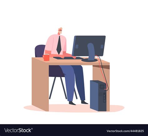 Man Sysadmin Or Coder At Work On Computer Vector Image
