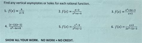 Solved Find Any Vertical Asymptotes Or Holes For Each