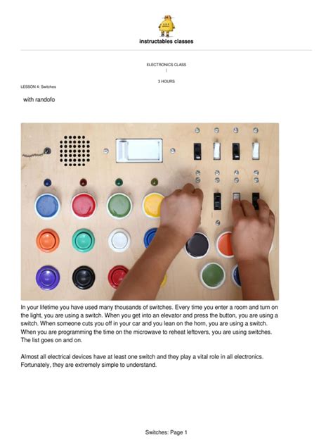 Instructables Classes Electronics Class 3 Hours Lesson 4 Switches Pdf Switch Components
