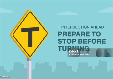안전 운전 요령 및 교통 규제 규칙 T 교차로 전방 회전하기 전에 정지 준비 도로 표지판 클로즈업 보기 거리에 대한 스톡 벡터 아트 및 기타 이미지 Istock