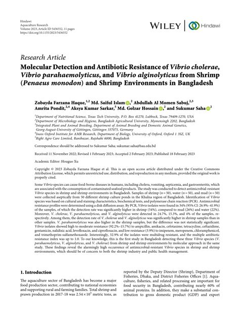 Pdf Molecular Detection And Antibiotic Resistance Of Vibrio Cholerae Vibrio Parahaemolyticus