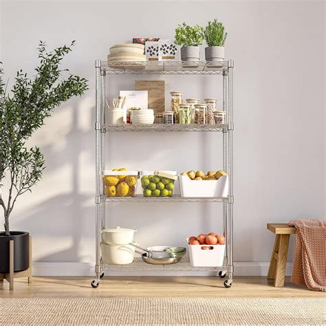 Discount 4 Shelves Rolling Storage Rack Wheels For Shelving Units