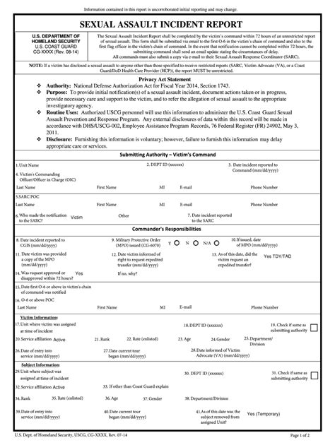 Fillable Online Uscg Sexual Assault Incident Report Uscg Fax Email