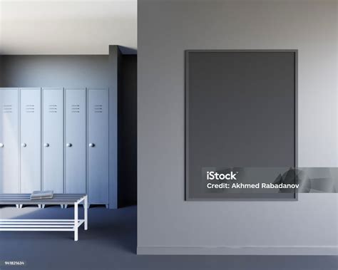 장면 3 차원 일러스트 레이 션 스포츠 체육관 피트 니스 탈의실 벽 흰색 관점 그림을 모의 간판에 대한 스톡 사진 및 기타 이미지 Istock