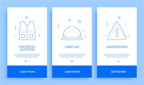 아이콘이 있는 모바일 앱 페이지 화면을 켜는 작업 안전 개념 Ux Ui 디자인 템플릿 벡터 일러스트레이션 건강관리와 의술에 대한 스톡 벡터 아트 및 기타 이미지 Istock