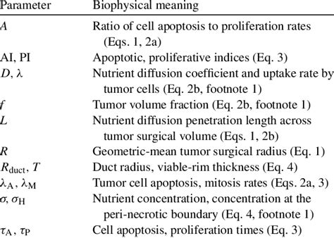 Biophysical Model Parameters Download Table