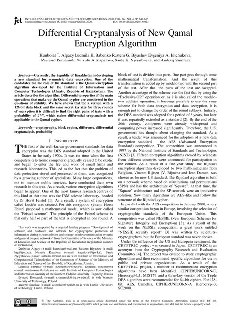 Pdf Differential Cryptanalysis Of New Qamal Encryption Algorithm