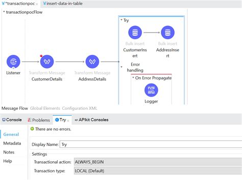 Transaction Management Using Try Mulesoft Try Catch Activity