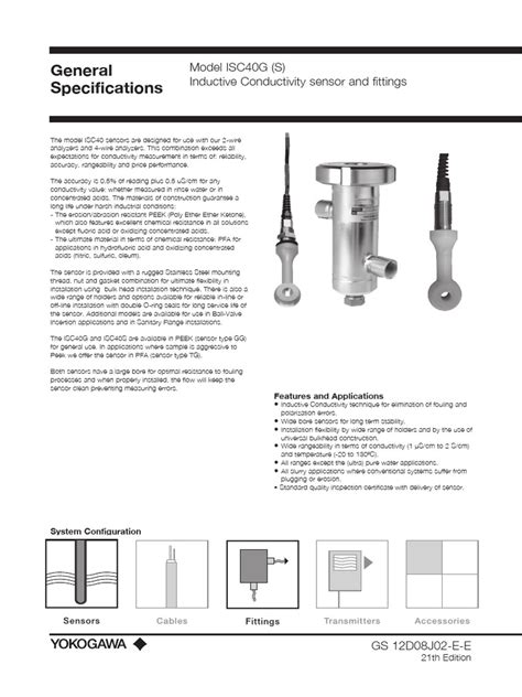 Yokogawa Model Isc40g Inductive Conductivity Sensor Data Sheet Pdf
