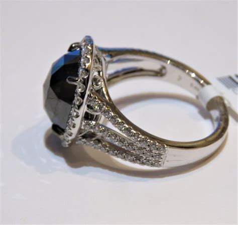 Nwt 18 500 18kt White Gold Rare Large 6ct Faceted Gorgeous Black Diamond Ring For Sale At