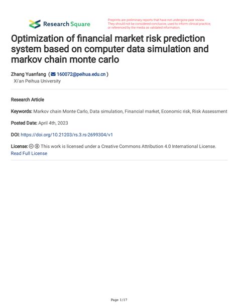 Pdf Optimization Of Financial Market Risk Prediction System Based On Computer Data Simulation