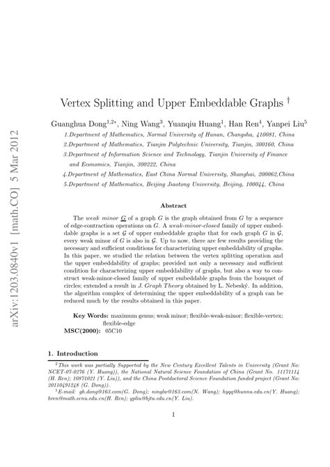 Pdf Vertex Splitting And Upper Embeddable Graphs