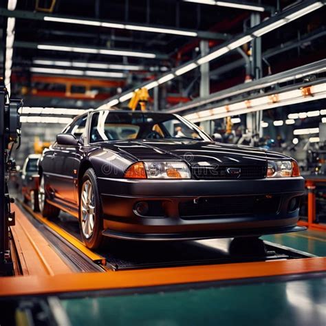 Car Production Manufacturing Industry On Automated Robotic Assembly