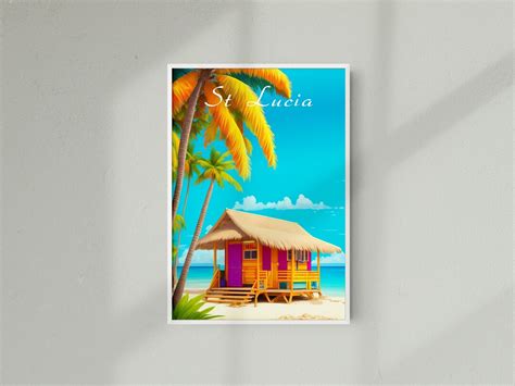 St Lucia Caribbean Travel Print Island Of St Lucia Travel Poster Tropical Caribbean Beach Travel