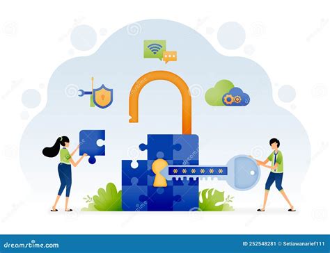 Illustration Of People Trying To Solve The Puzzle Of Security Problems With Data Security And